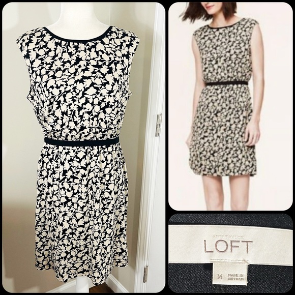 LOFT | Dresses | Loft Black Cream Floral Soft Stretch Sheath Dress ...